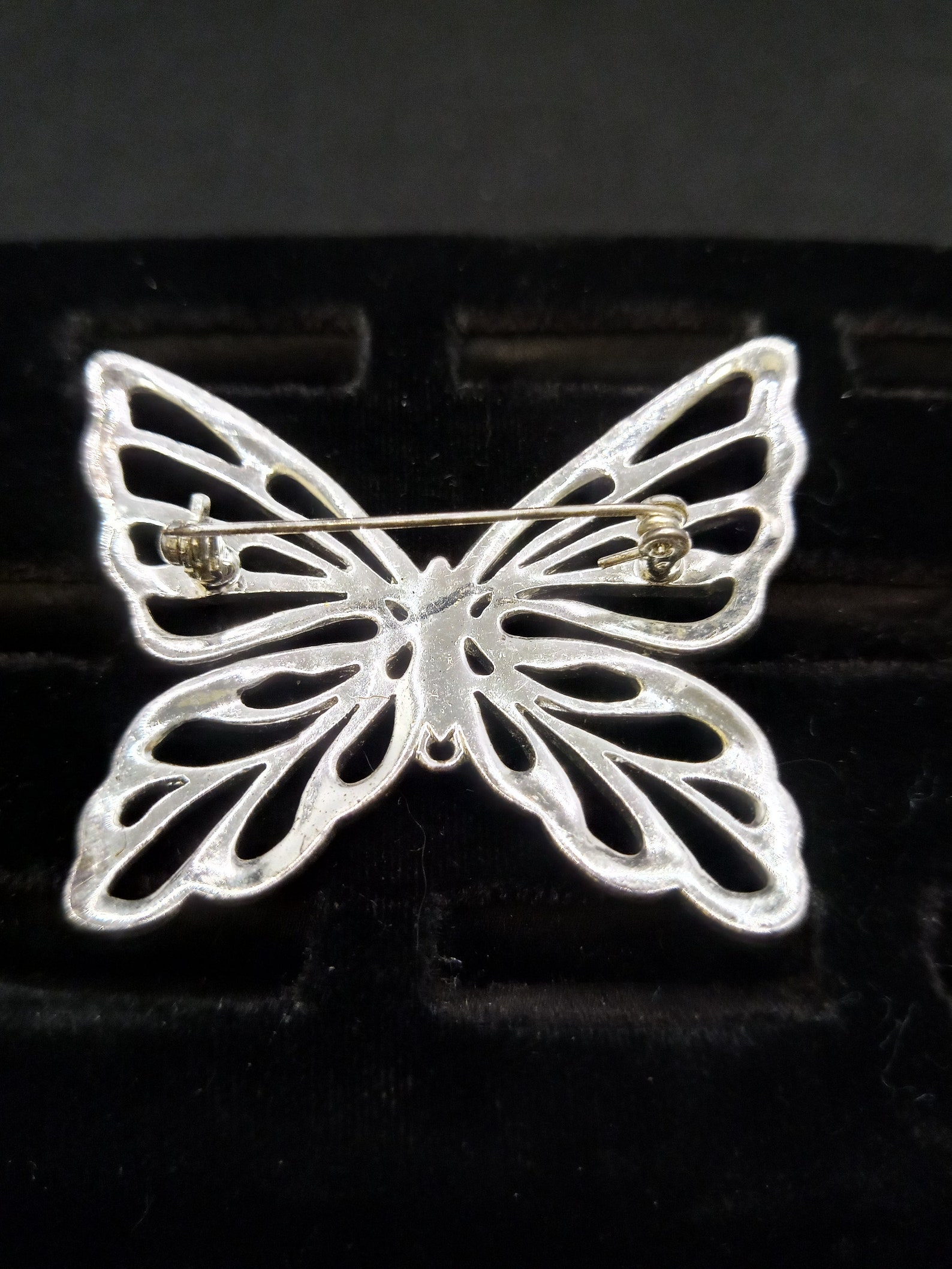 Vintage Stylized Butterfly Pinback Brooch - Shiny Silvertone - Etsy