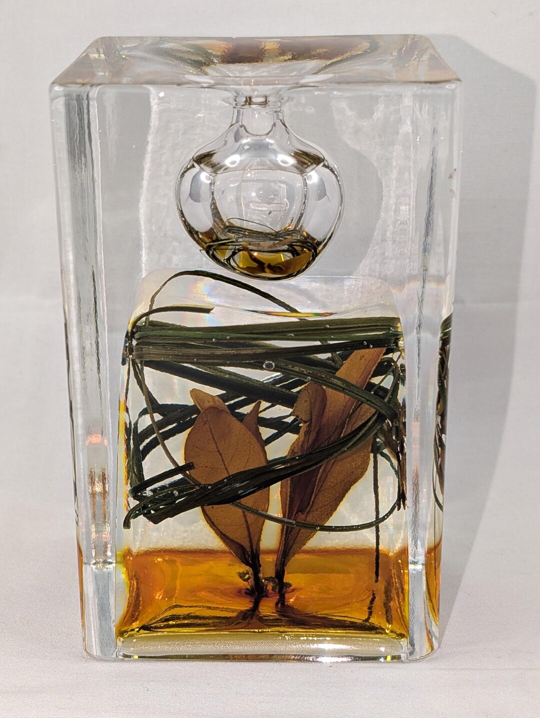 Glass Enrobed Nature Oil Lamp by French Artist Audrey De Stall - Leaves ...
