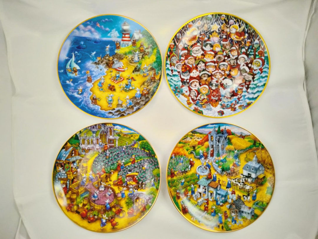 4 Cat Collector Plates by Bill Bell - Santa Claws, A Purrfect Harvest ...
