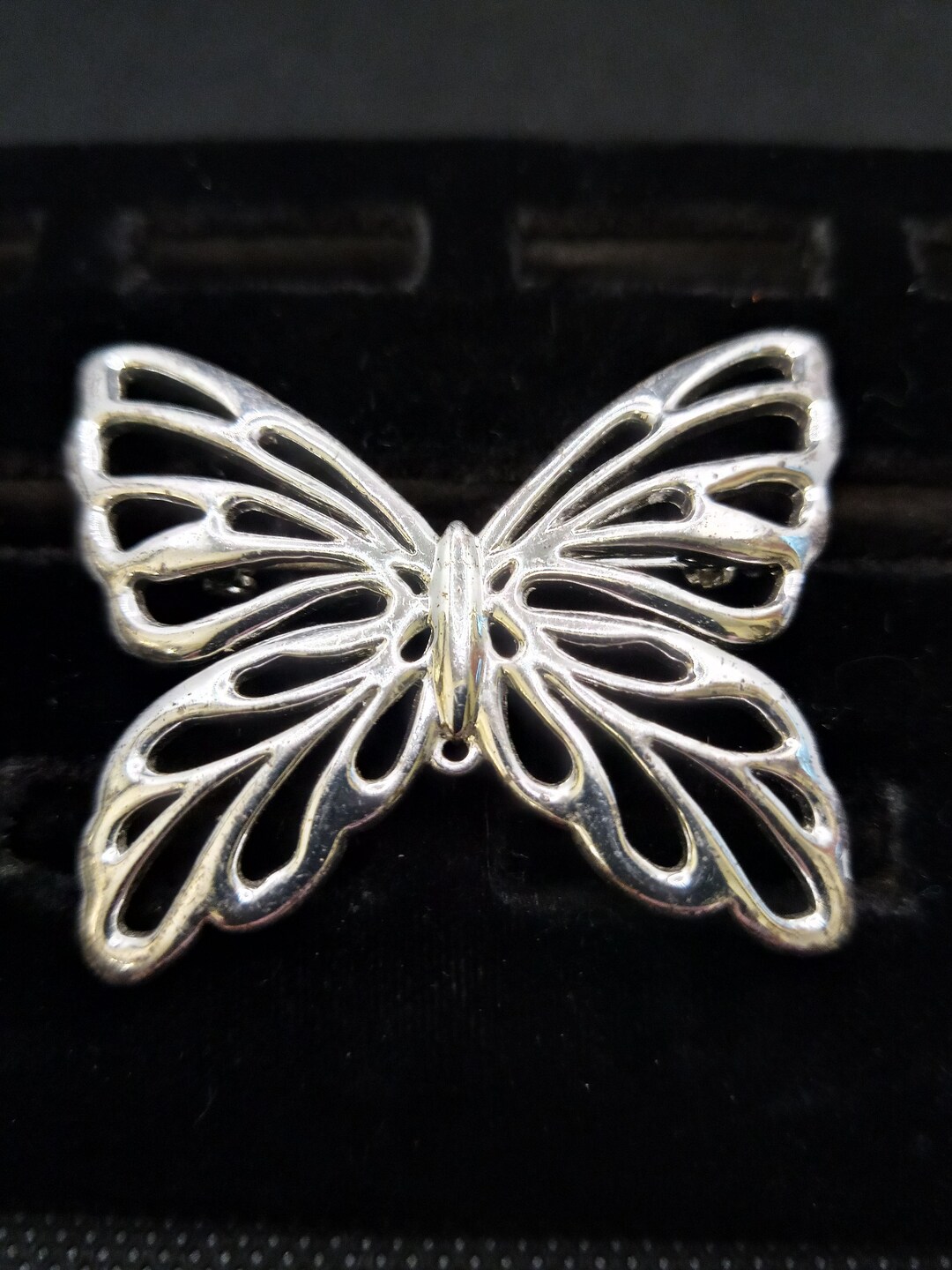 Vintage Stylized Butterfly Pinback Brooch - Shiny Silvertone - Etsy