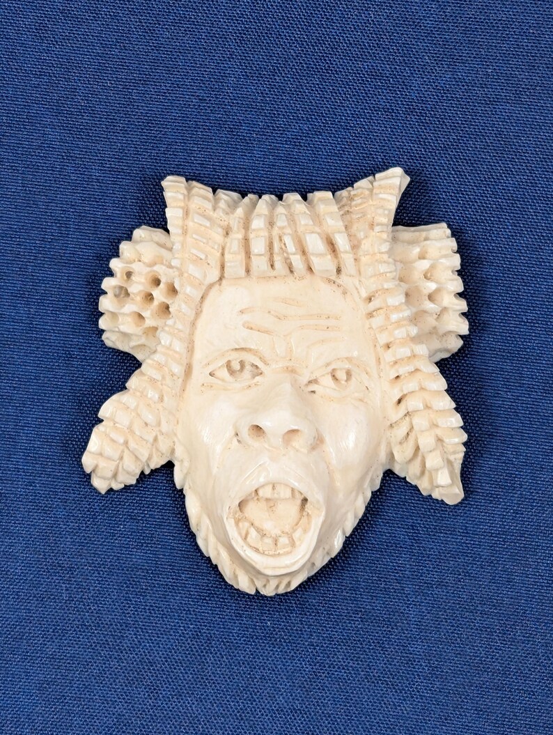 Vintage Jamaican Carved Rastafarian Face - Folk Art Bone Carving ...