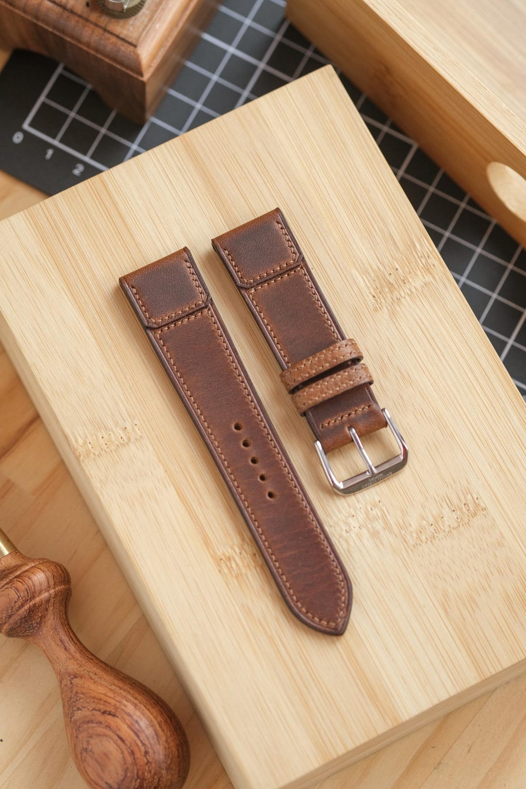 Brown Waxy Reverse Folded Watch Strap for JLC Reverso and Other Watches ...