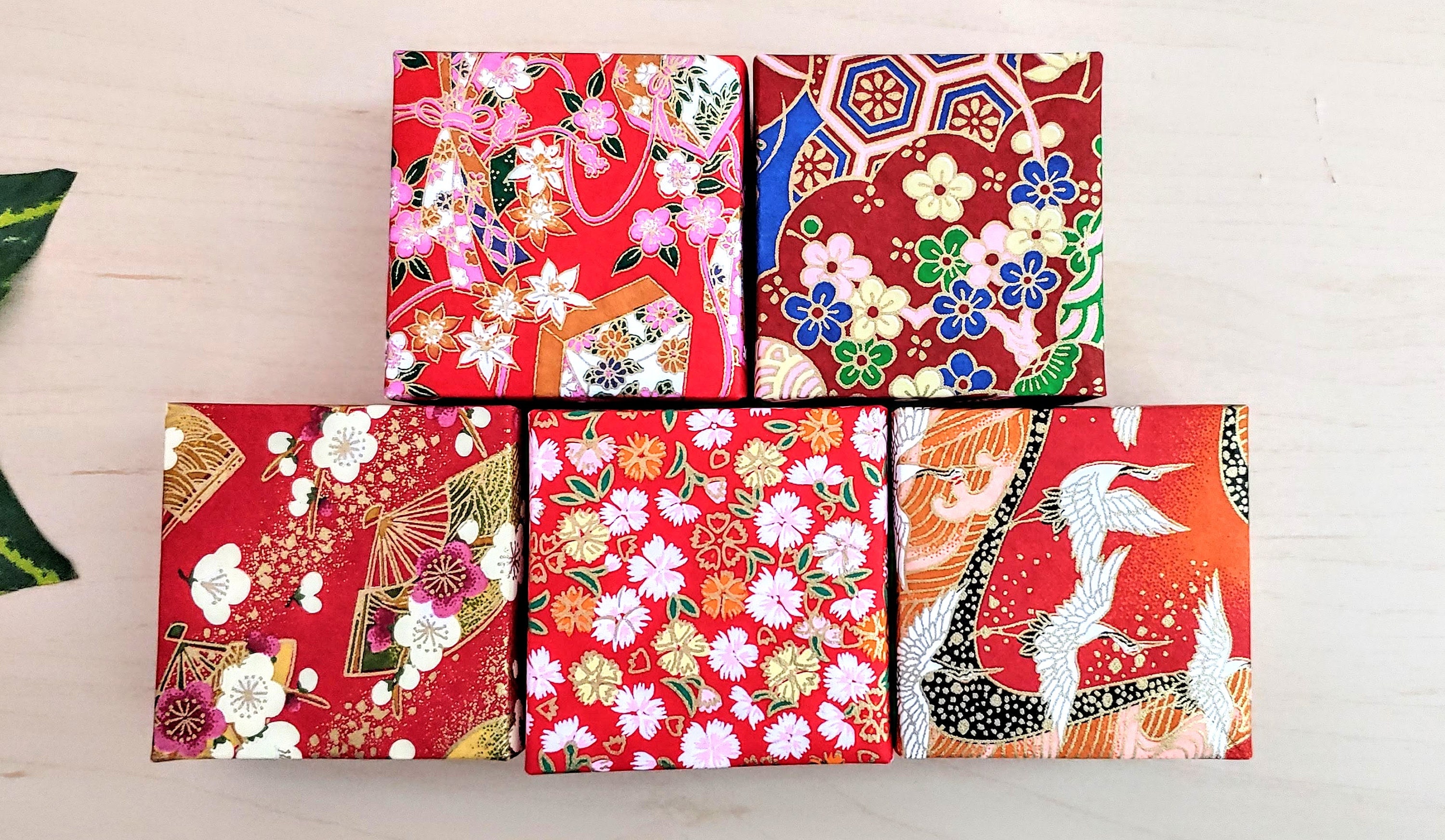 5pc Red Origami Masu Boxes Premium Quality Japanese Yuzen Washi Paper ...