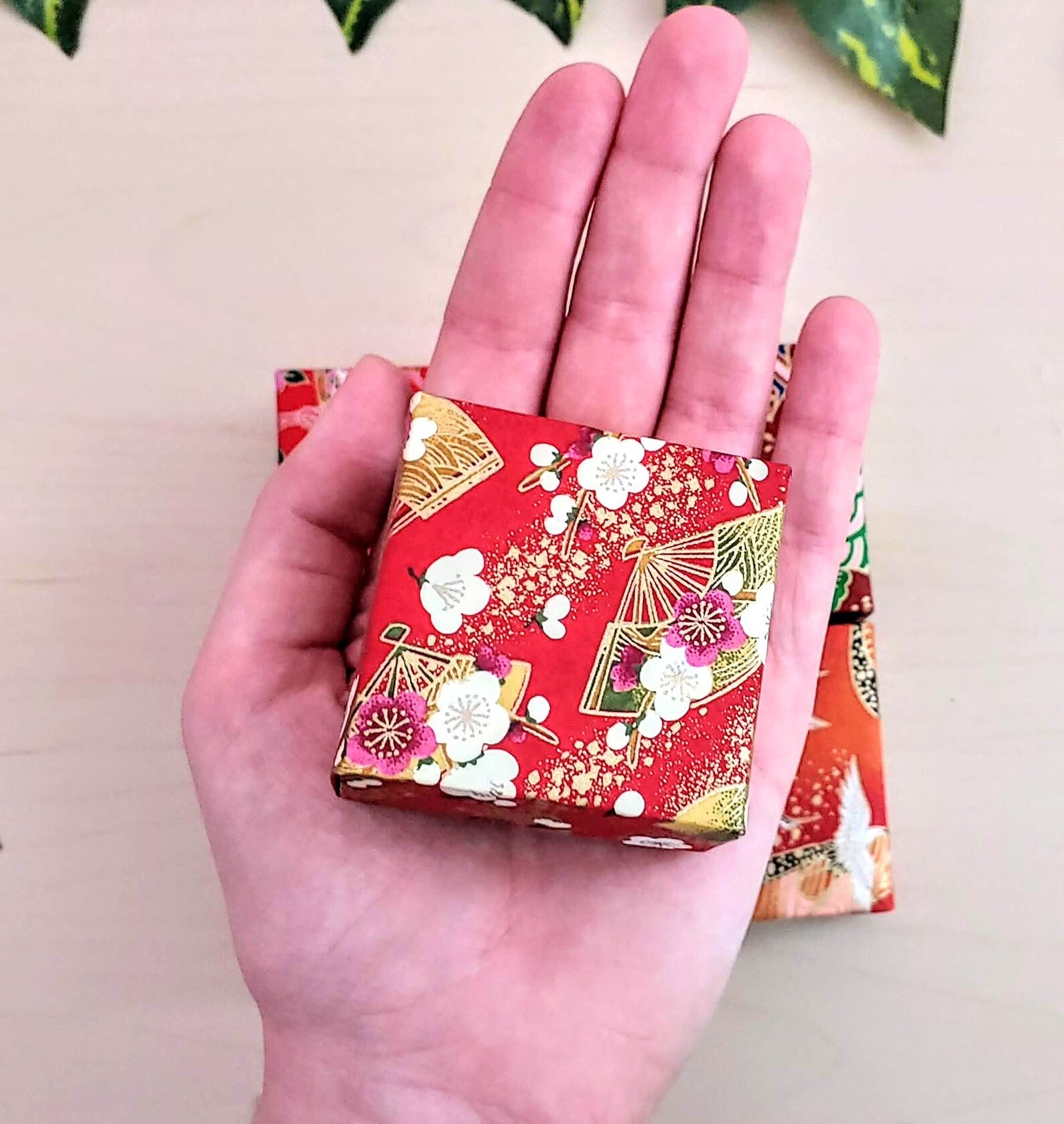 5pc Red Origami Masu Boxes Premium Quality Japanese Yuzen Washi Paper ...