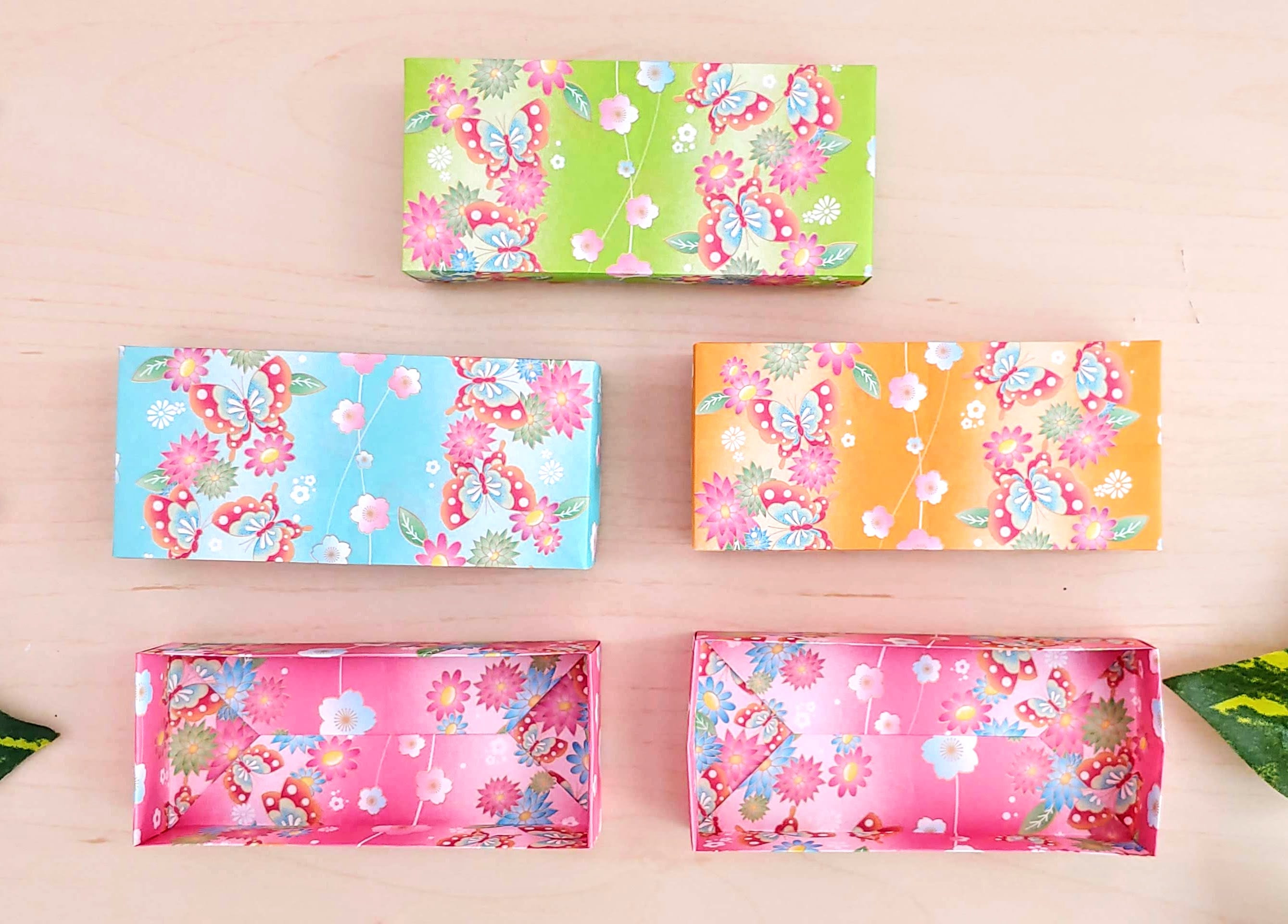 4 Pack Small Rectangular Origami Boxes: Butterfly Patterns Colorful ...