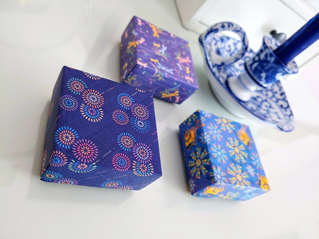 3-pack Origami Paper Boxes: Dark Blue Japanese Patterns (2.25" X 2.25 ...