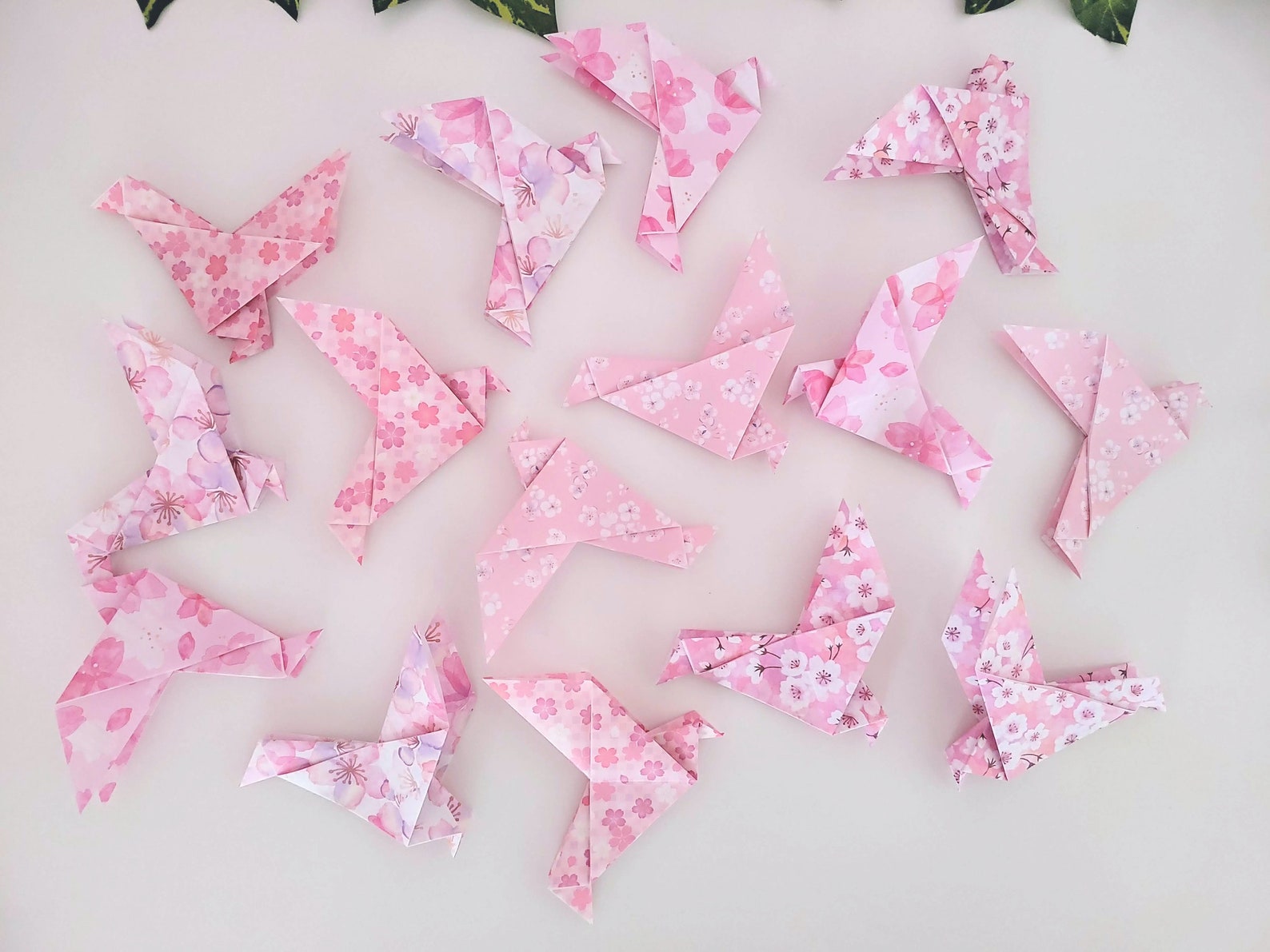 15pc Origami Peace Doves: Sakura Patterns cherry Blossoms 3.5x3.5 Pink ...