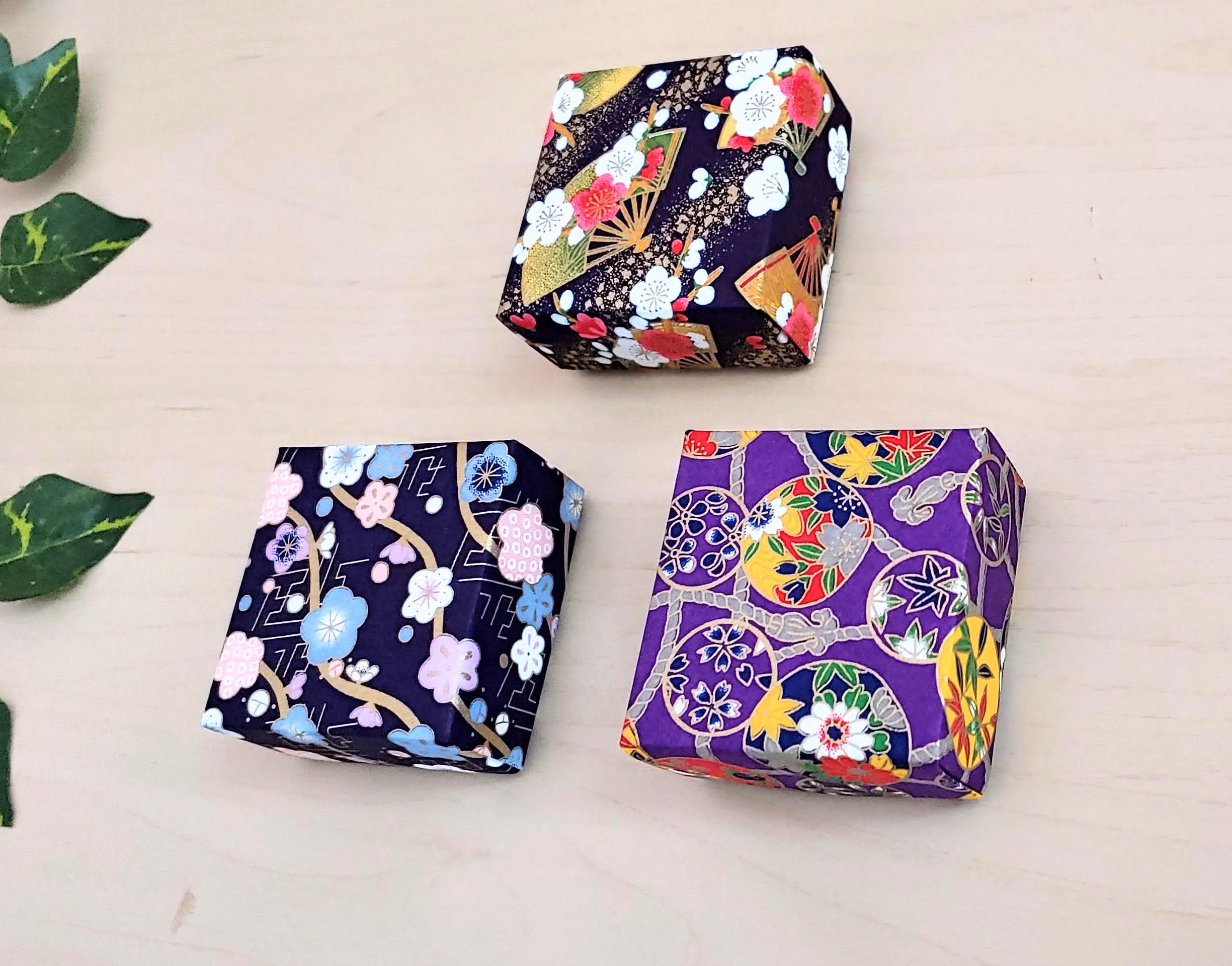 3pc Purple Origami Masu Boxes Premium Quality Japanese Yuzen Washi ...