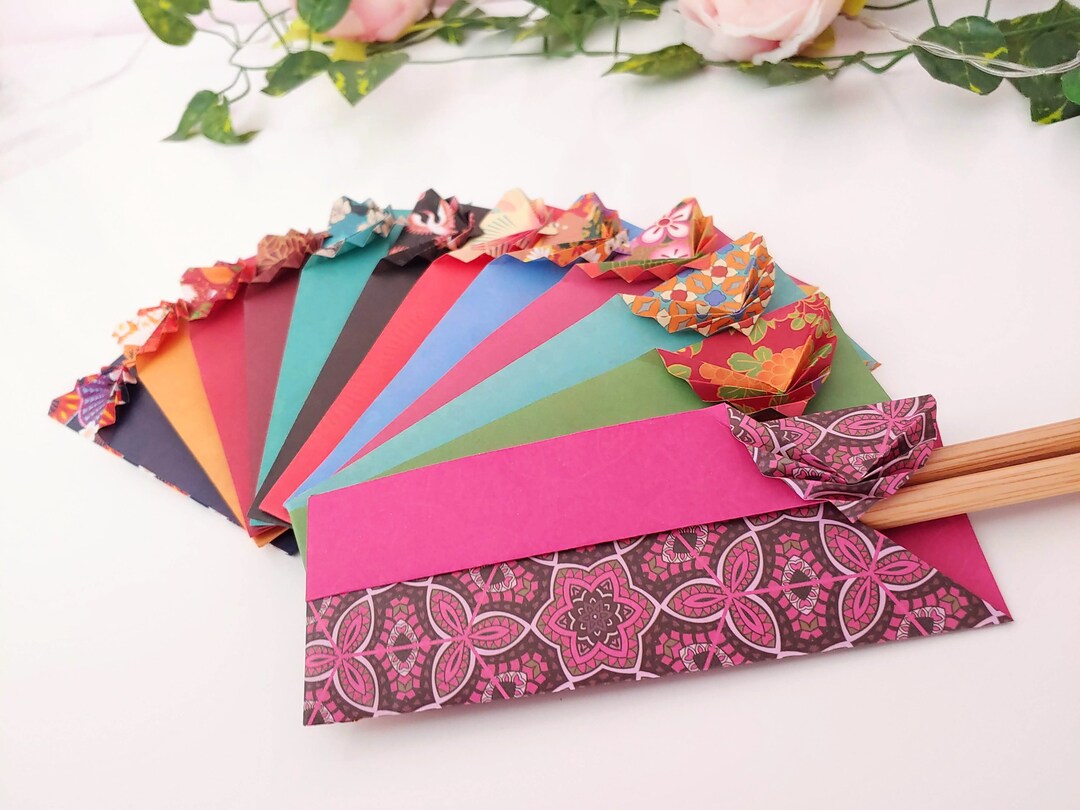 12pc Paper Chopstick Covers Origami Butterfly Fold Sleeves Dinner Party ...