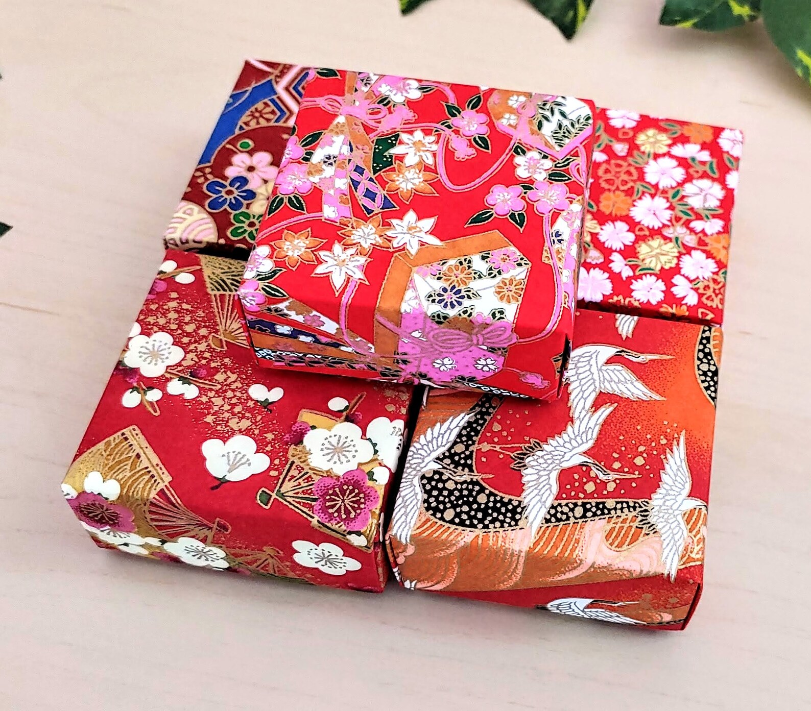 5pc Red Origami Masu Boxes Premium Quality Japanese Yuzen Washi Paper ...