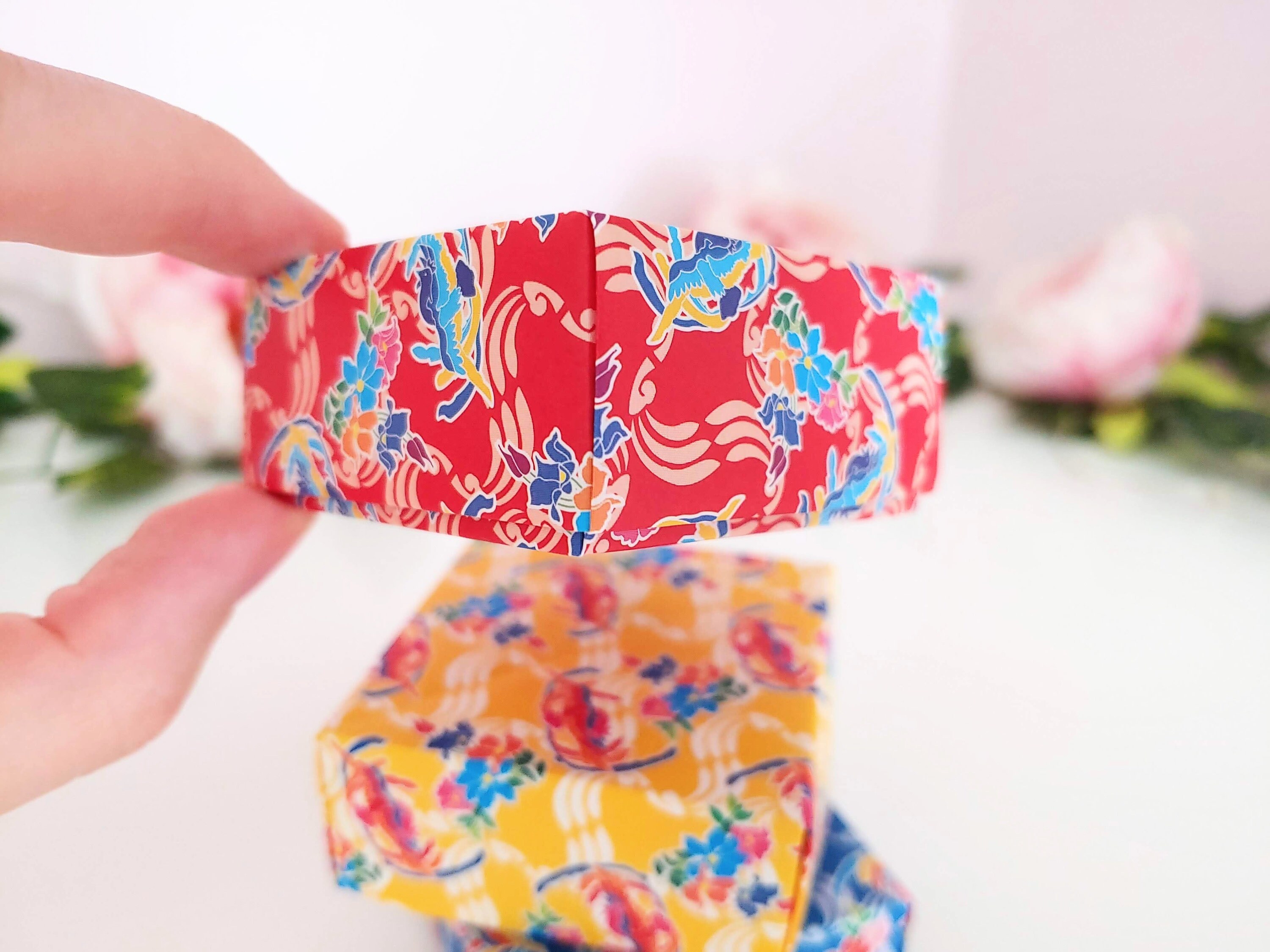 3 Pack Small Paper Boxes W/ Lids Red, Blue, Yellow Phoenix Pattern ...