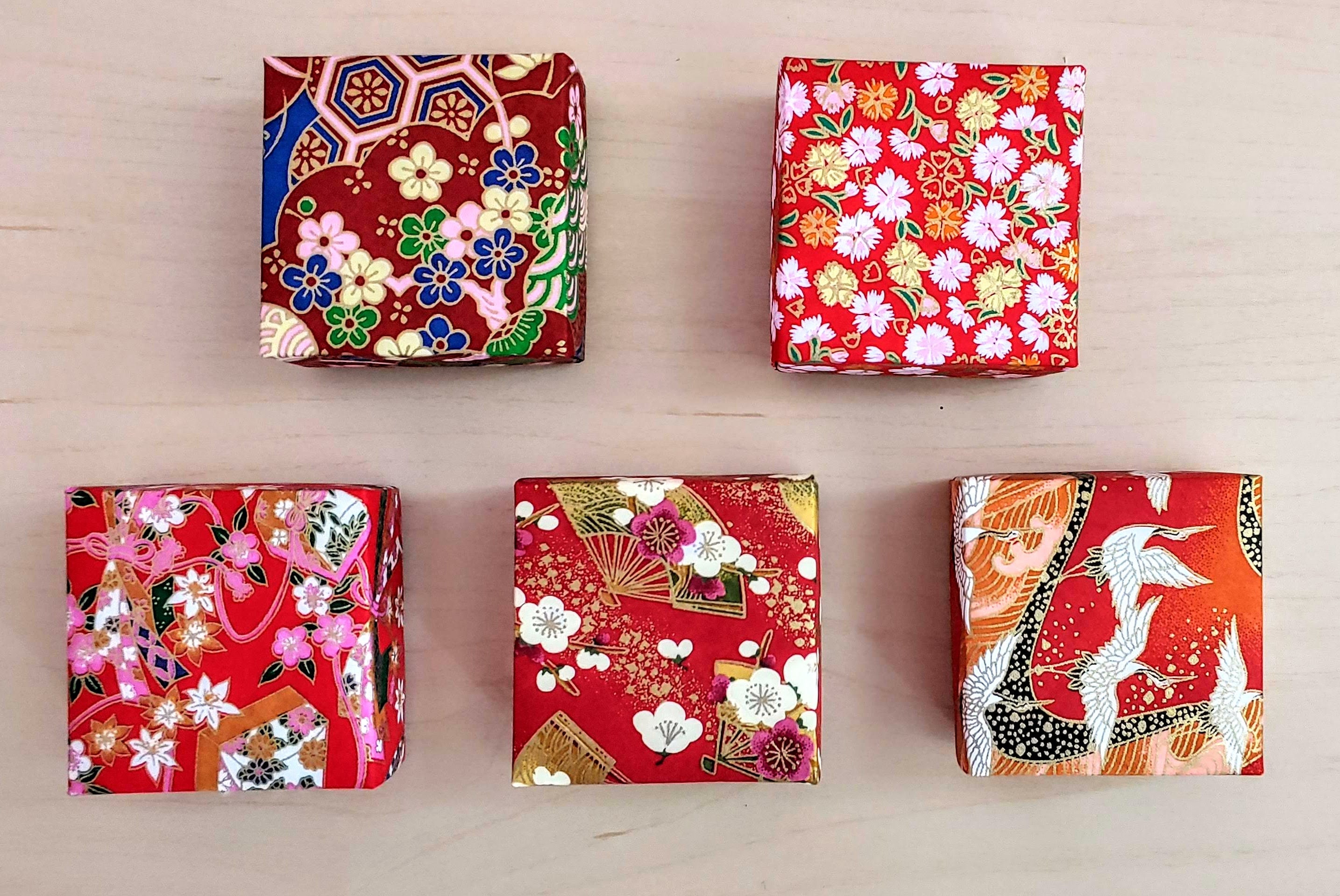5pc Red Origami Masu Boxes Premium Quality Japanese Yuzen Washi Paper ...