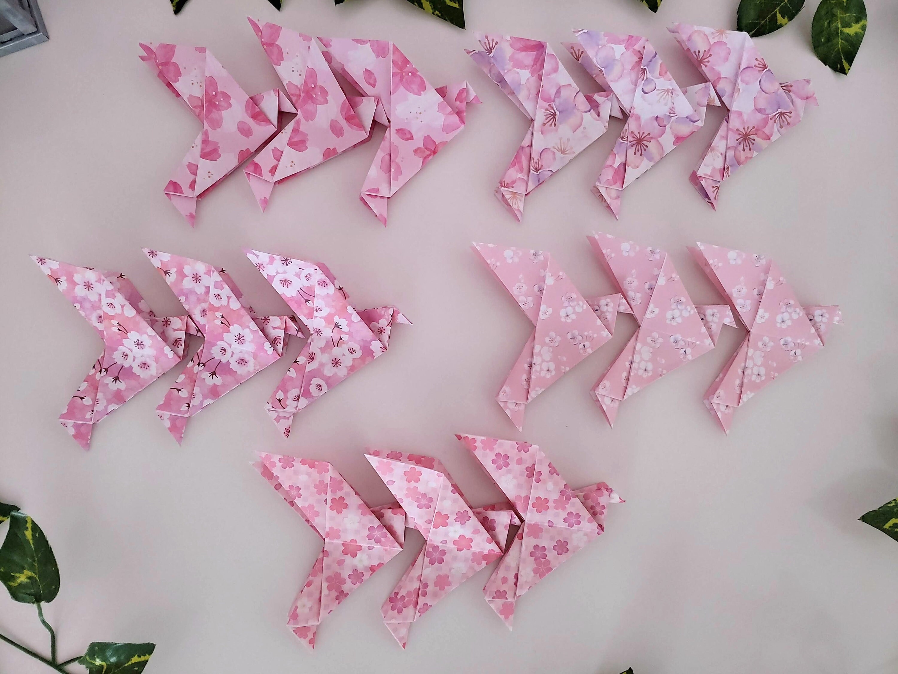 15pc Origami Peace Doves: Sakura Patterns cherry Blossoms 3.5x3.5 Pink ...