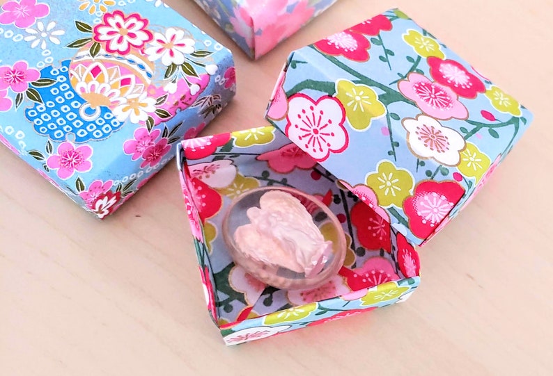 3pc Light Blue Origami Masu Boxes Premium Quality Japanese Yuzen Washi ...