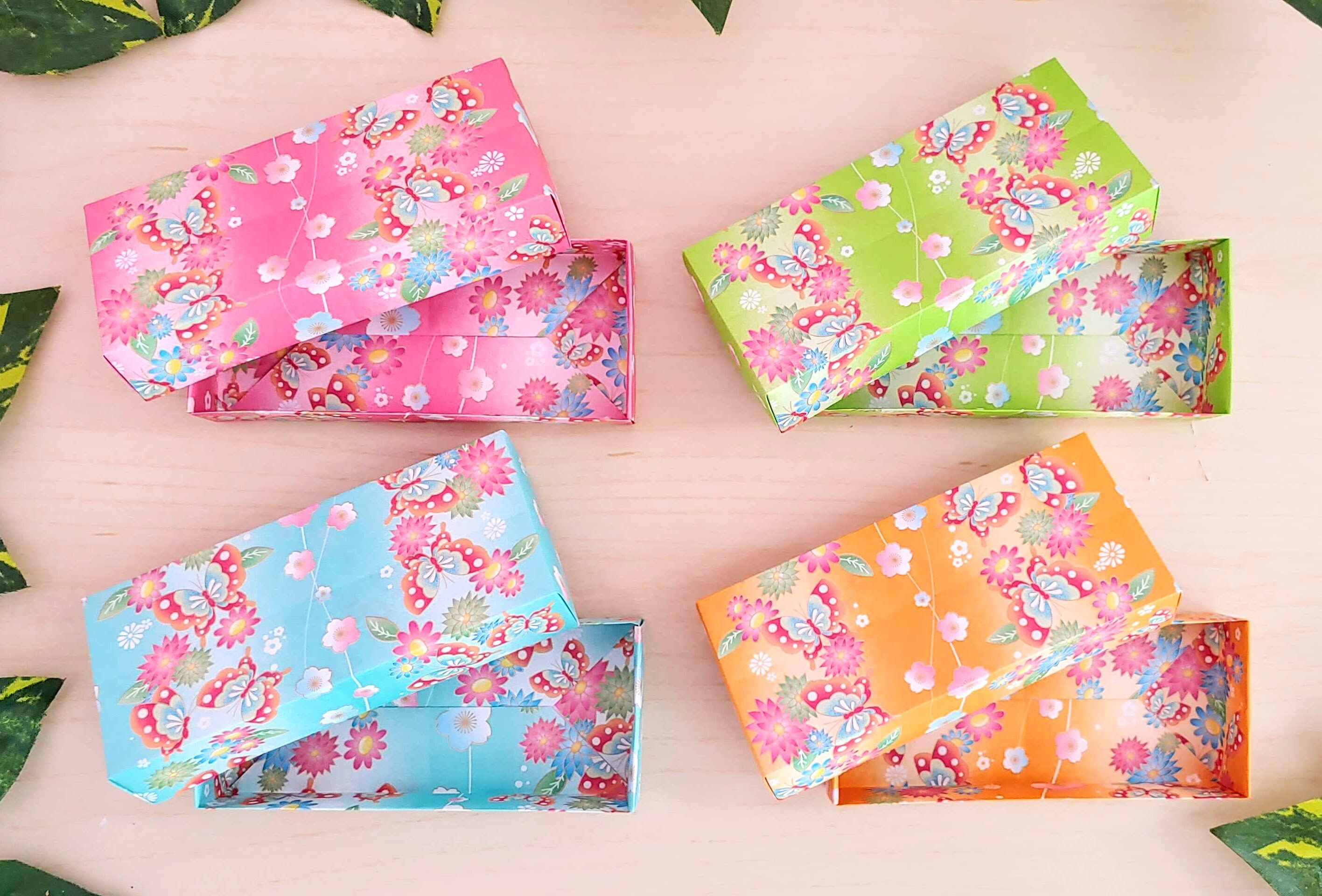4 Pack Small Rectangular Origami Boxes: Butterfly Patterns Colorful ...