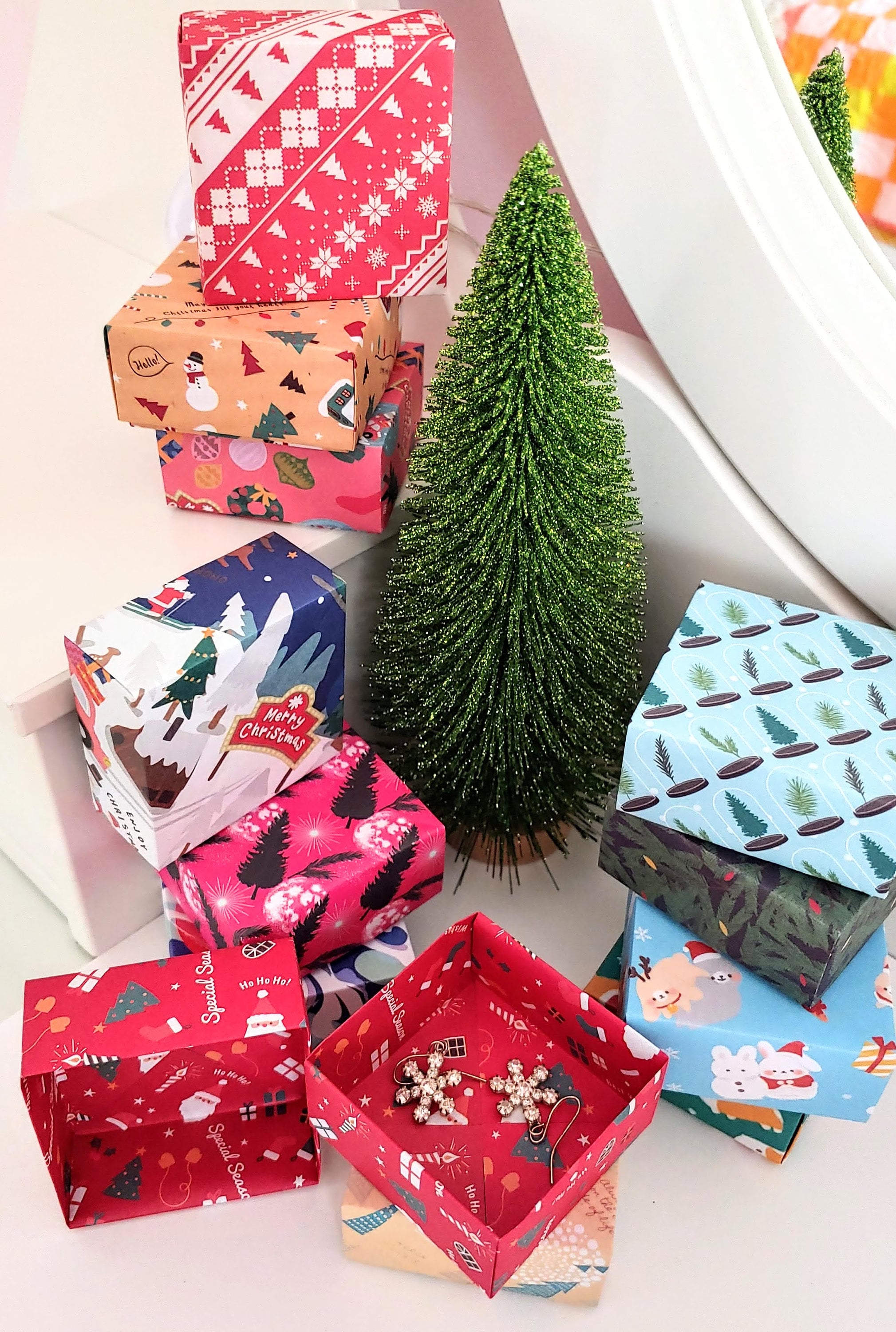 5pc Origami Christmas Masu Boxes: RANDOM SELECTION Holiday Patterns ...