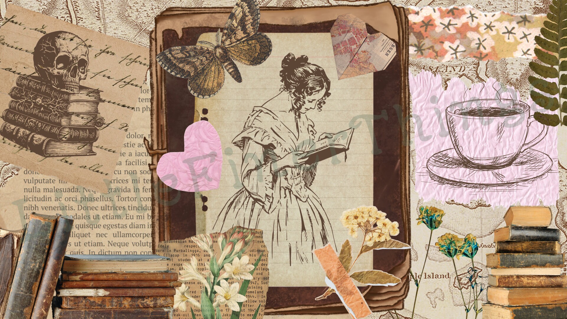 Desktop Computer Background: Victorian Lady Reading Digital Collage ...