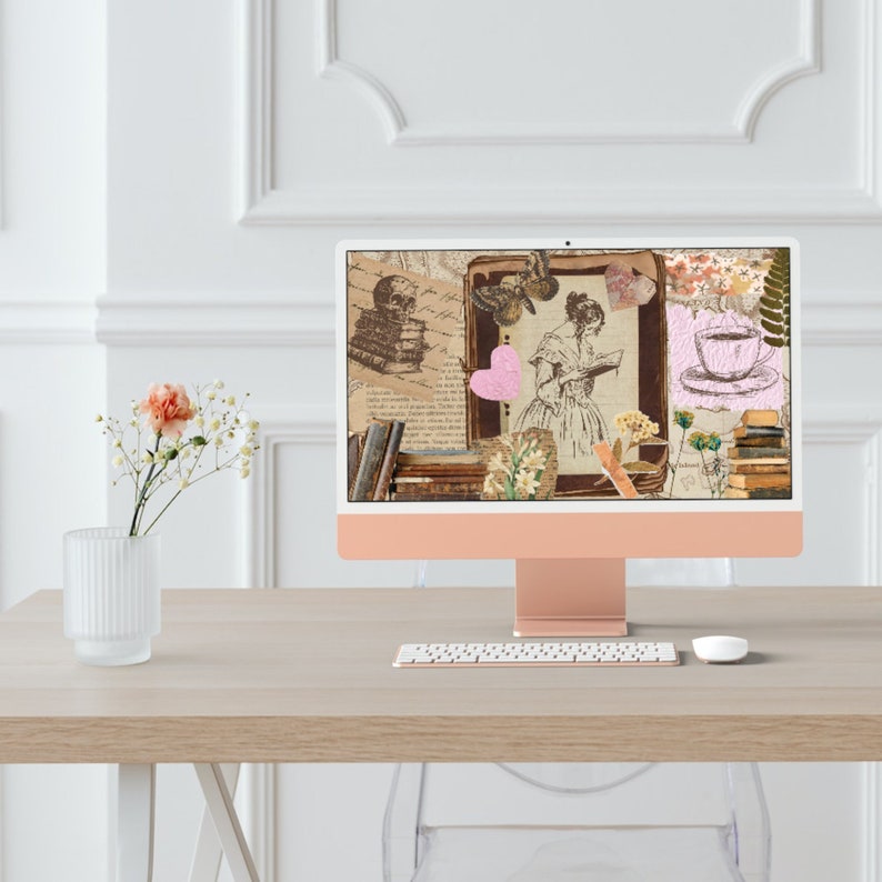 Desktop Computer Background: Victorian Lady Reading Digital Collage ...