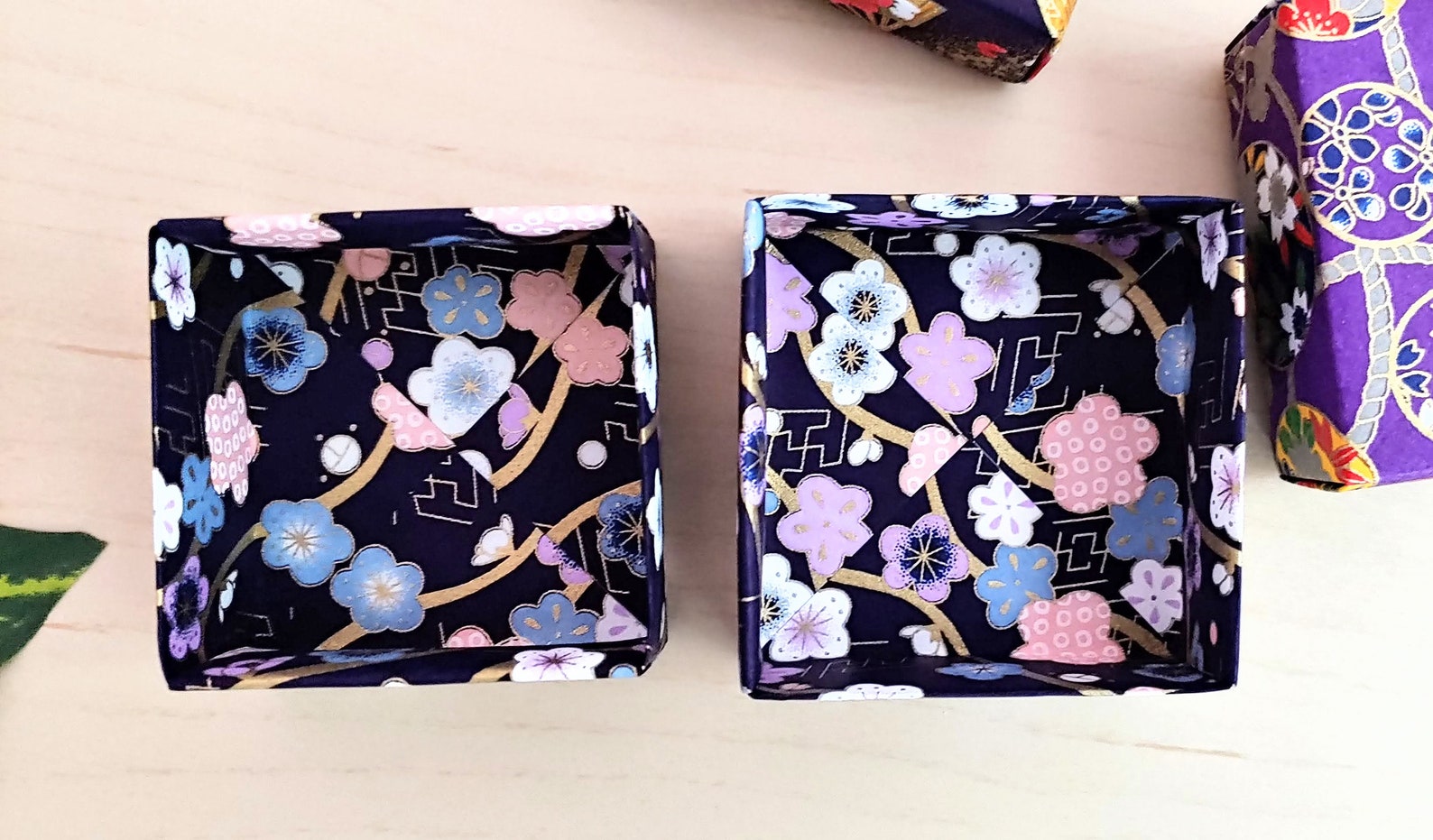 3pc Purple Origami Masu Boxes Premium Quality Japanese Yuzen Washi ...