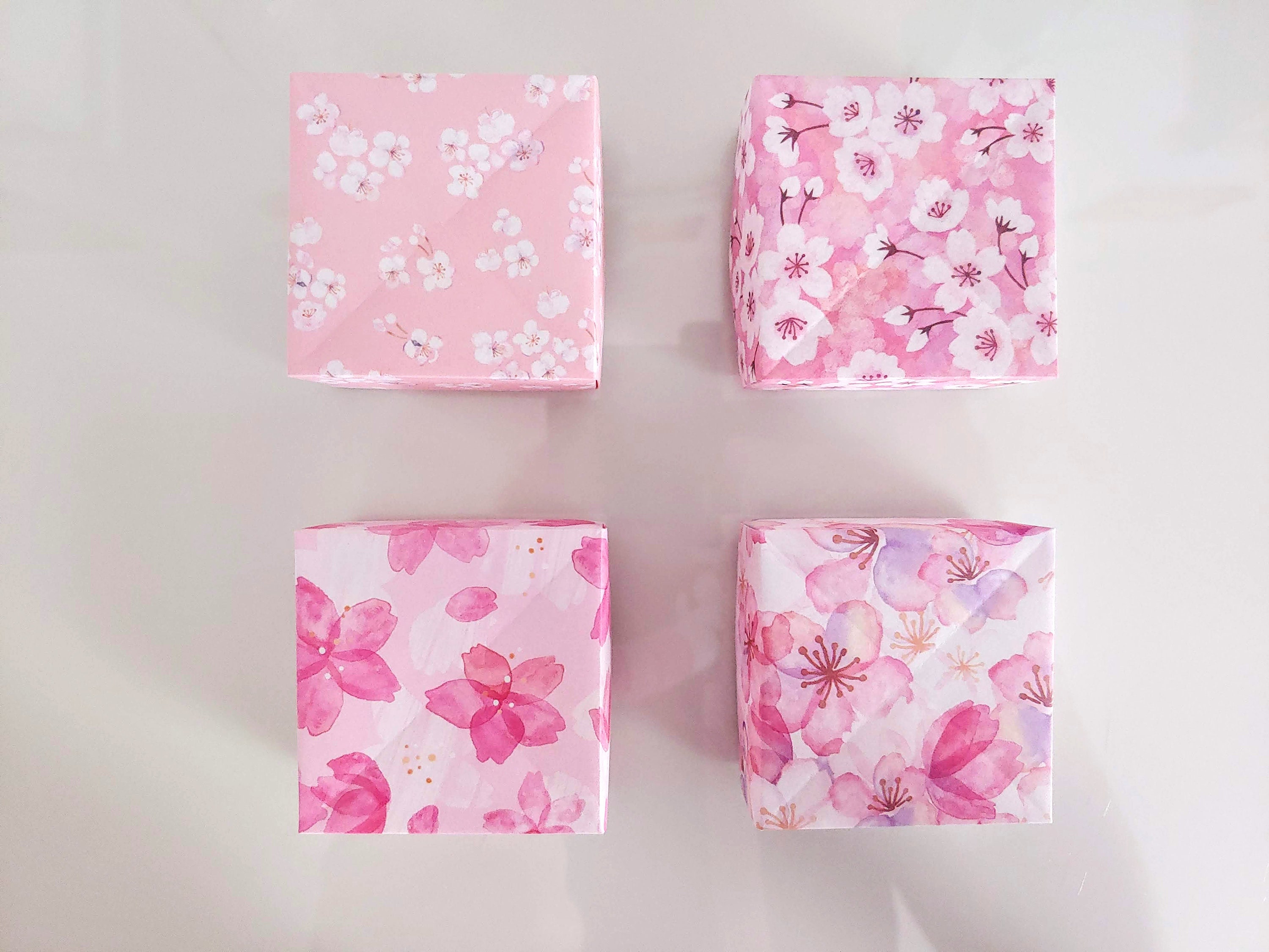 4 Pack Sakura Pattern Paper Boxes W/ Lids Cherry Blossom Print Cute ...