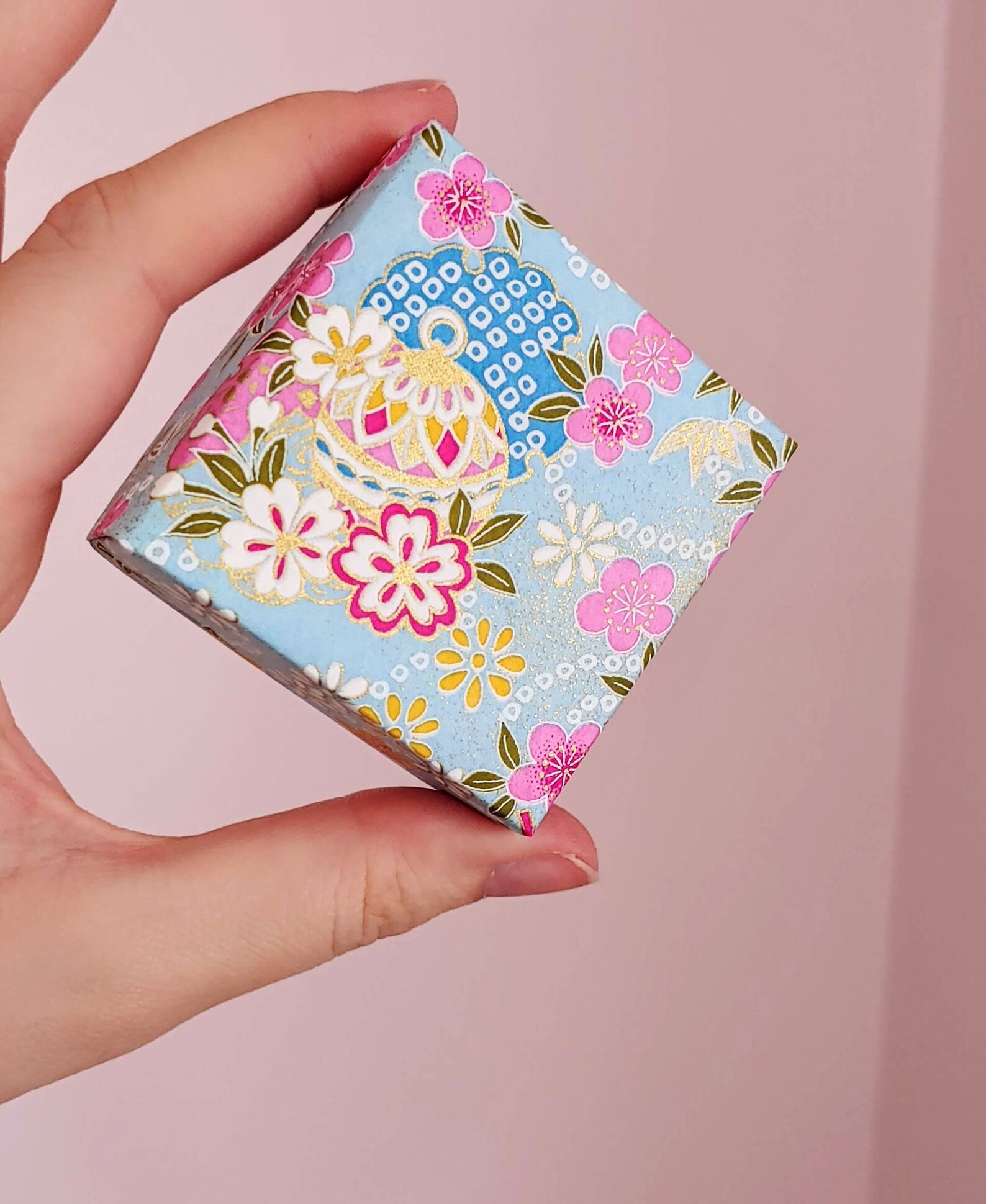 3pc Light Blue Origami Masu Boxes Premium Quality Japanese Yuzen Washi ...