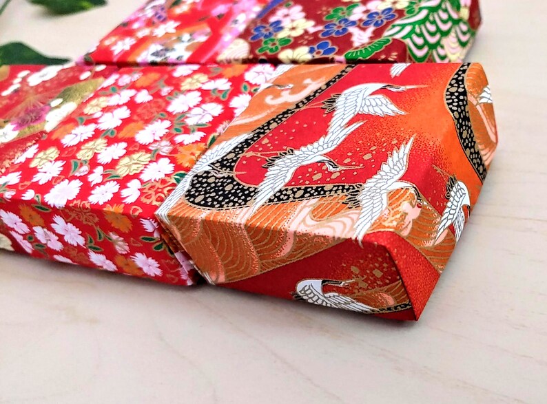 5pc Red Origami Masu Boxes Premium Quality Japanese Yuzen Washi Paper ...