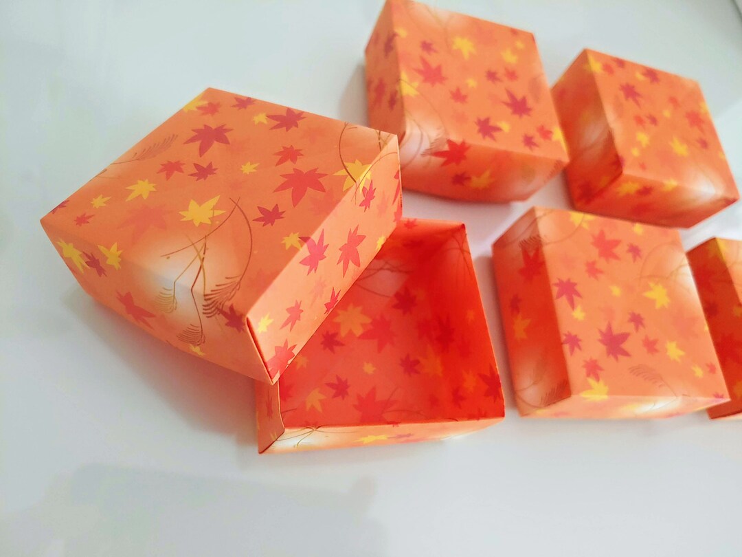 5 Pack Square Origami Masu Boxes: Orange Autumn Maple Leaves Japanese ...