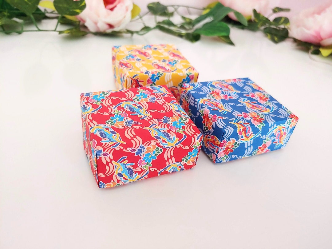 3 Pack Small Paper Boxes W/ Lids | Red, Blue, Yellow Phoenix Pattern ...
