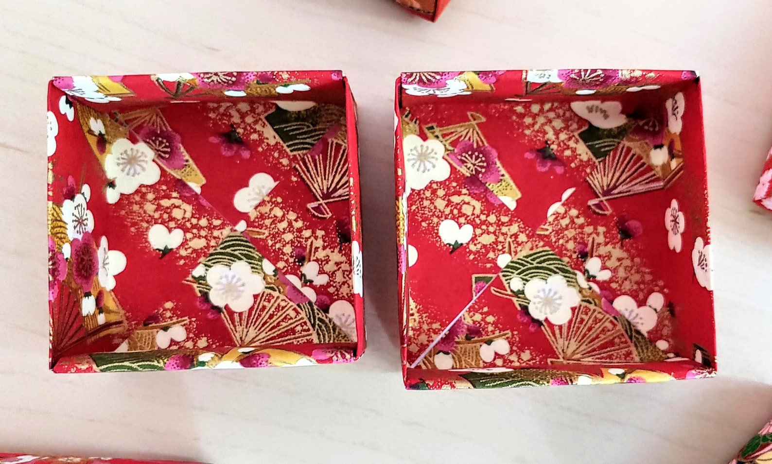 5pc Red Origami Masu Boxes Premium Quality Japanese Yuzen Washi Paper ...