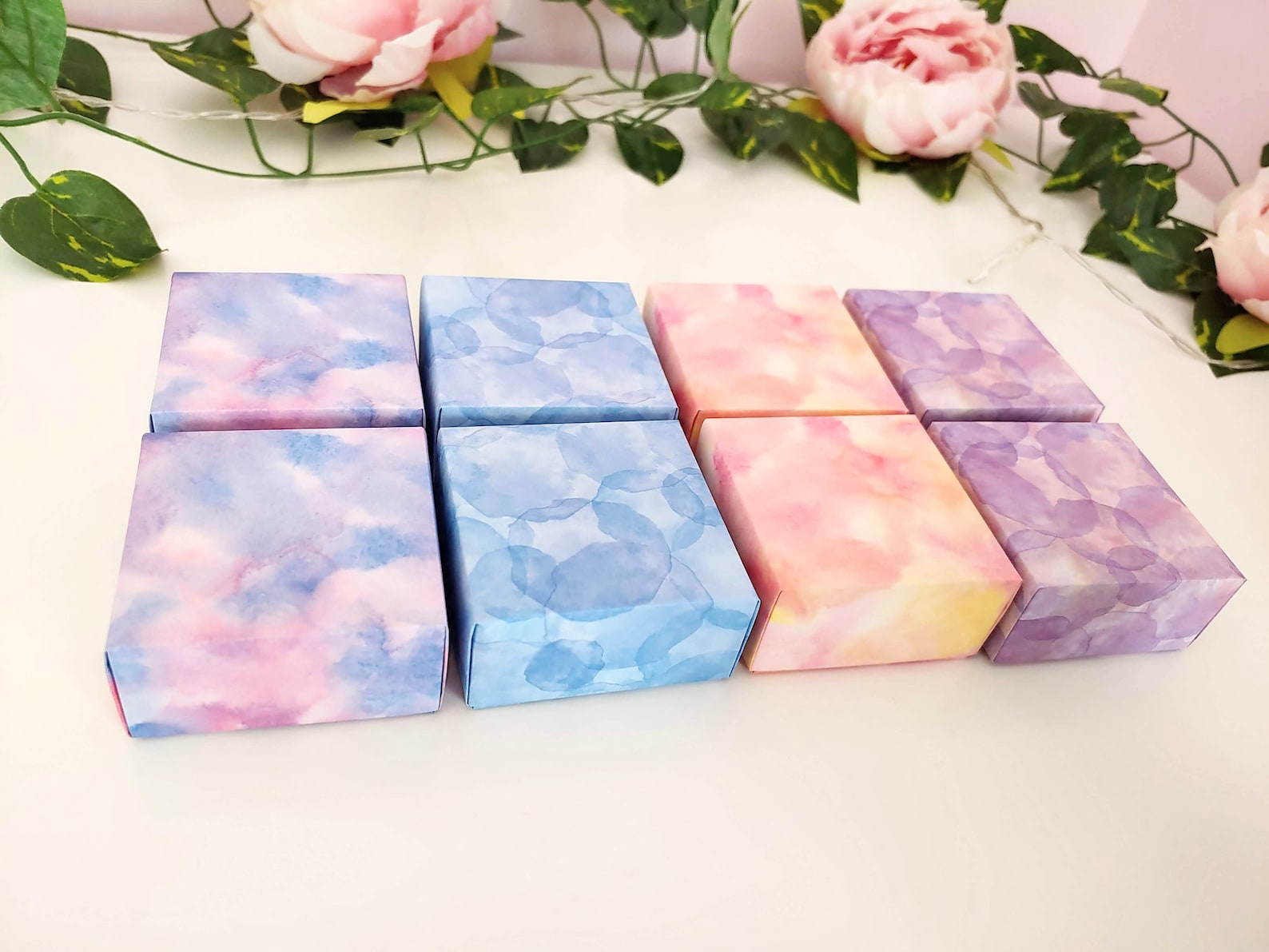 8 Pack Small Cute Boxes Watercolor Pattern Paper Boxes Feminine, Girly ...