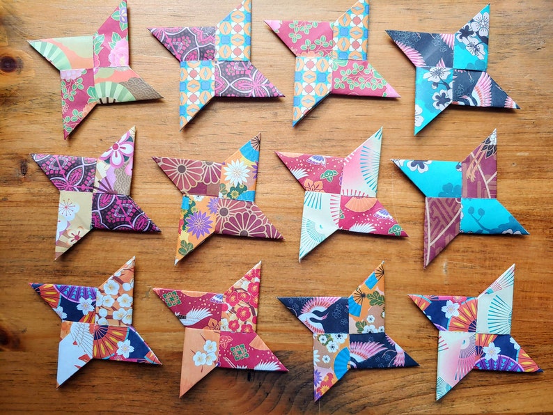 12pc Hand-folded Origami Throwing Stars, Shuriken, Ninja Stars Finished ...