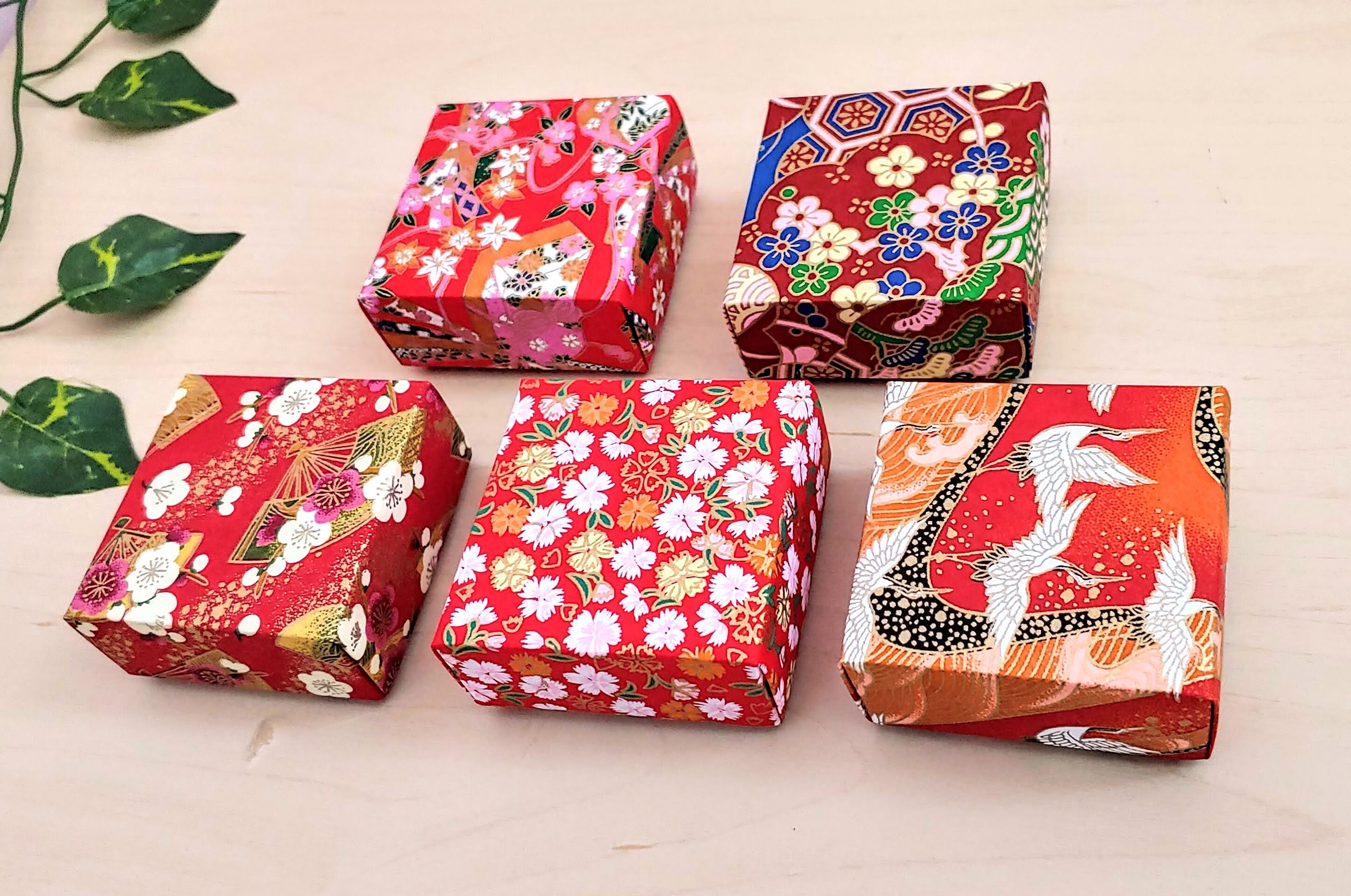 5pc Red Origami Masu Boxes Premium Quality Japanese Yuzen Washi Paper ...