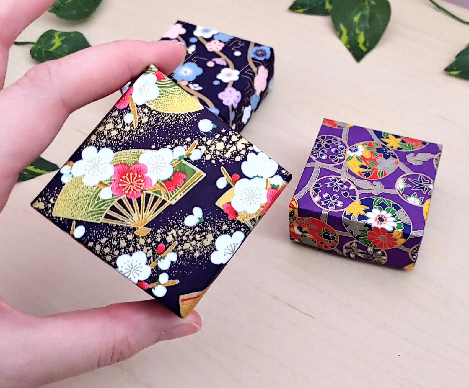 3pc Purple Origami Masu Boxes Premium Quality Japanese Yuzen Washi ...