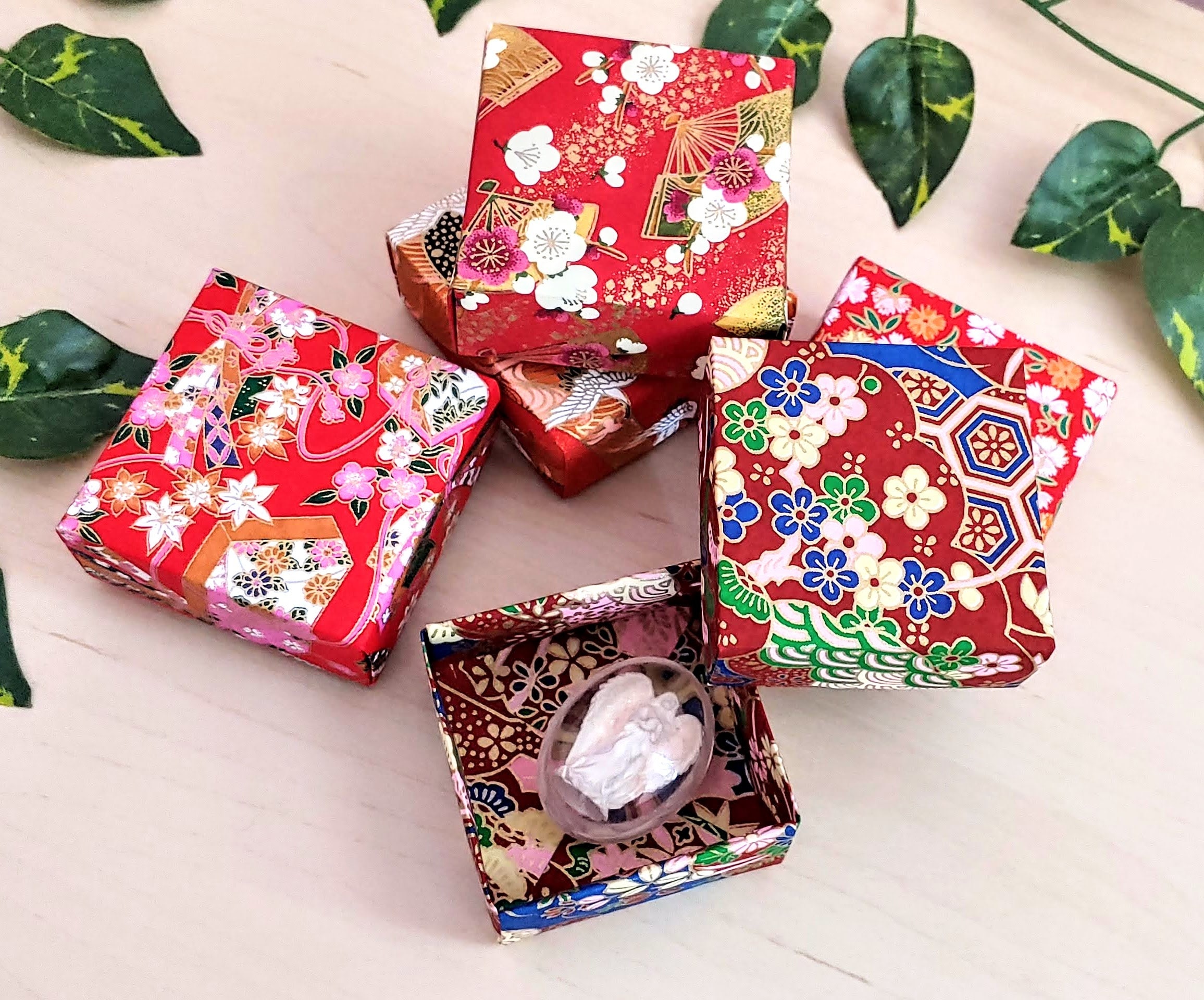 5pc Red Origami Masu Boxes Premium Quality Japanese Yuzen Washi Paper ...