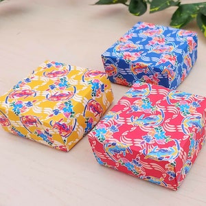 3 Pack Small Paper Boxes W/ Lids Red, Blue, Yellow Phoenix Pattern ...