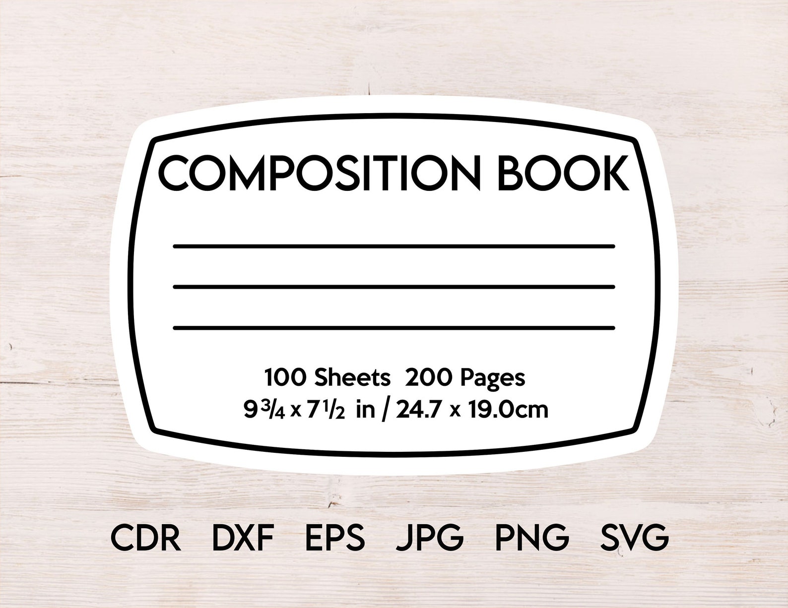 Composition book svg journal notebook cover print teacher | Etsy