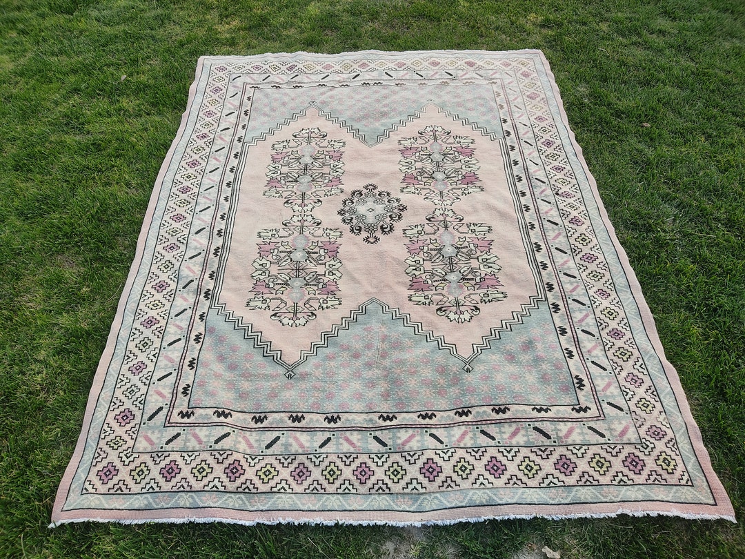 8.2x10.8 Feet Turkish Oushak Area Rug Colors Pink and Green Living Room ...