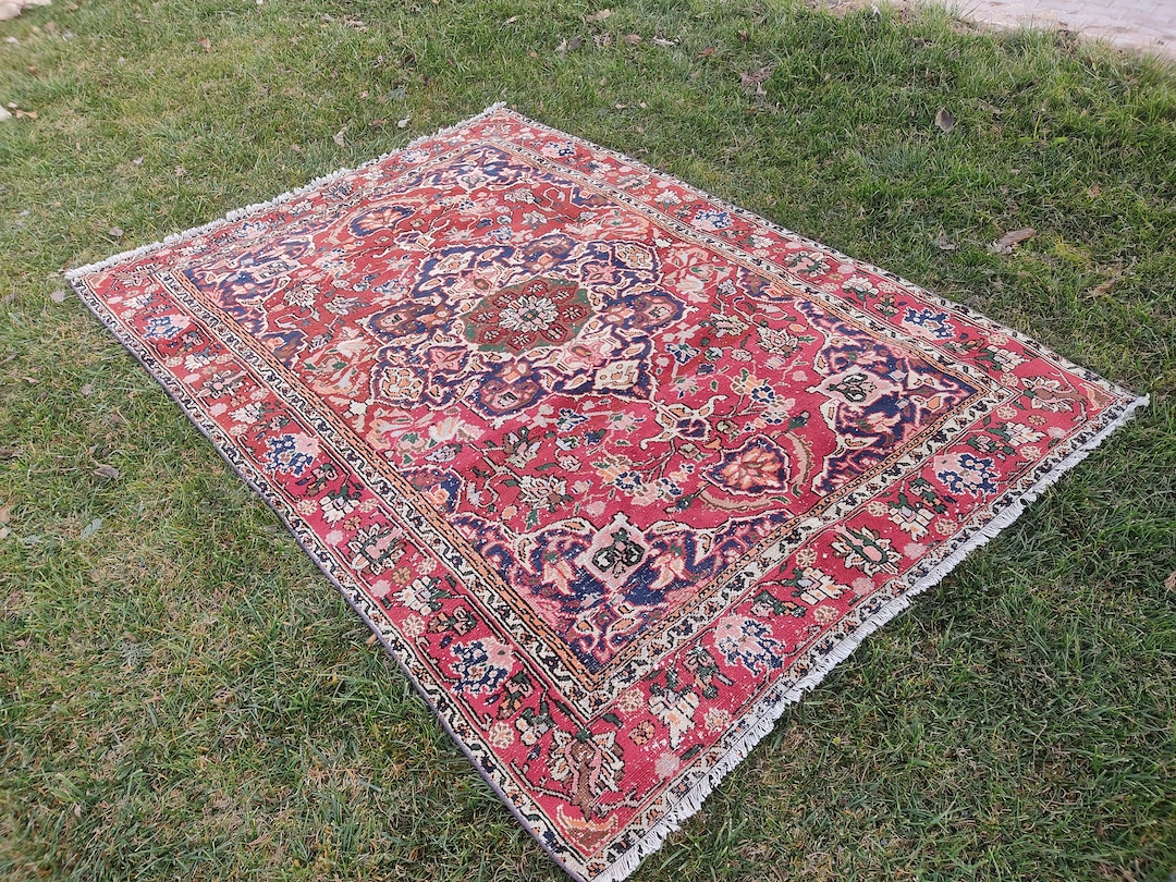 6.4x9.2 Feet/ Persian Vintage Area Rug Colors Red and Blue Living Room ...