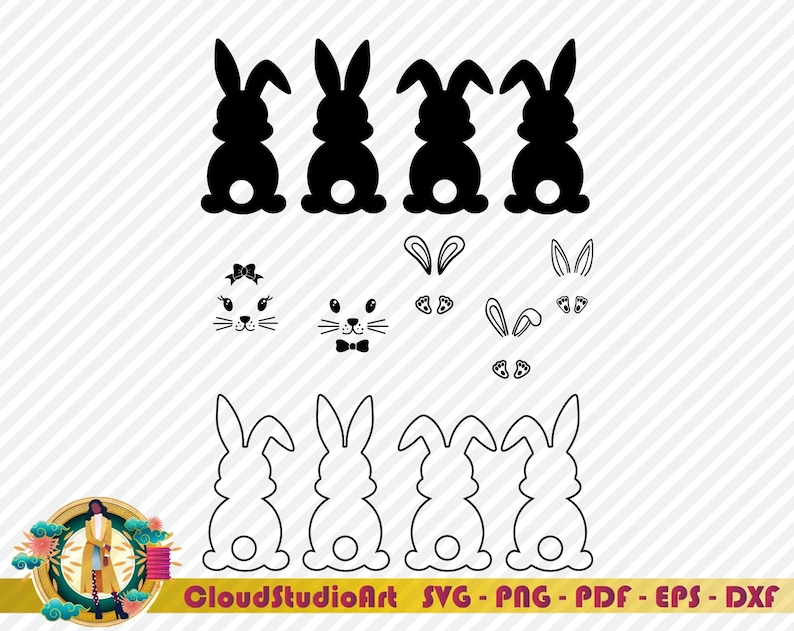Easter Bunny Shape Svg,rabbit Dxf,bunny Shape Svg,outline Bunny Svg ...