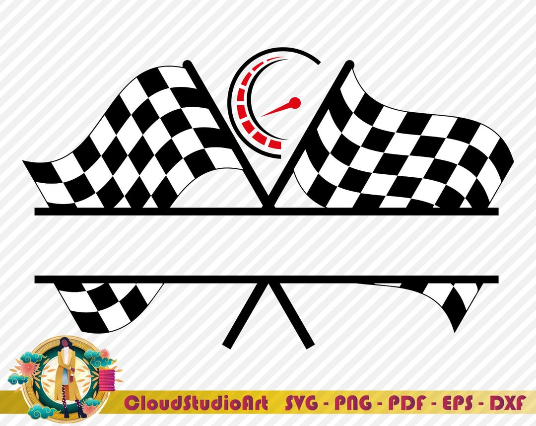 Crossed Racing Flags Split Name Frame Svg Clipart Image,cricut ...