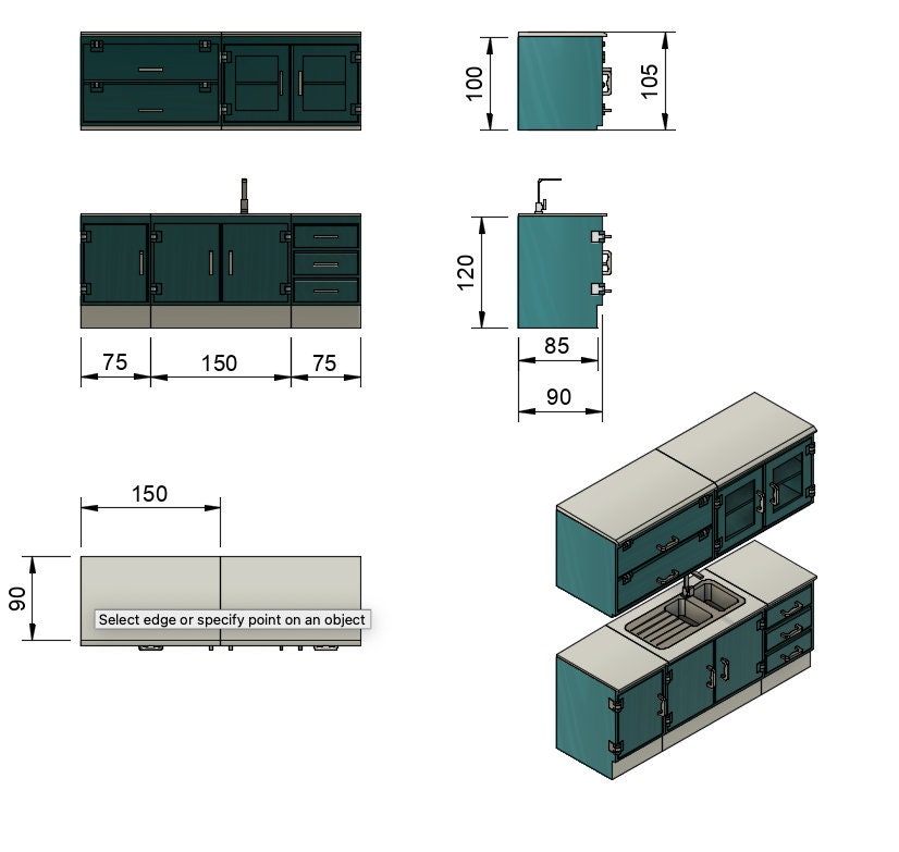 Kitchen Cupboards, Wash Basin, Drawers - 1:6 Scale - All in One - Etsy