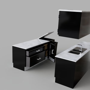 Kitchen Cupboards, Wash Basin, Drawers, Island, Dustbin - 1:6 Scale ...