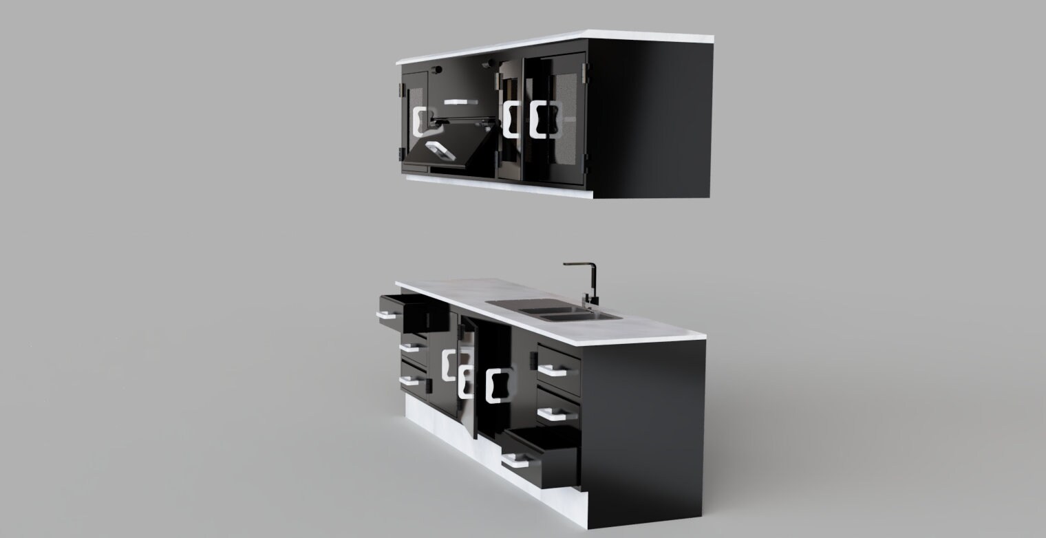 Kitchen Cupboards, Wash Basin, Drawers, Island, Dustbin - 1:6 Scale ...