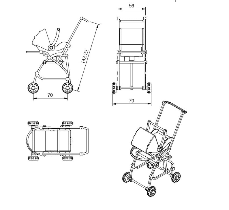 Barbie Stroller and Baby Carry Cot 1:6 Dollhouse Miniature 3D Print STL ...