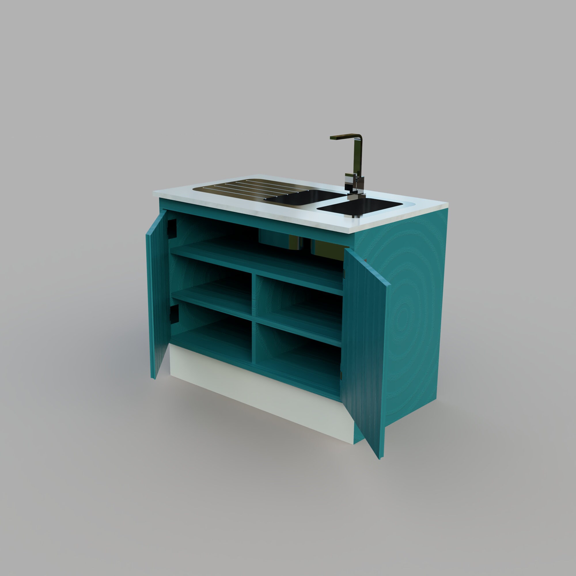 Modern Kitchen Cupboards, Wash Basin, Drawers, SMEG Kettle 1:6 Scale ...