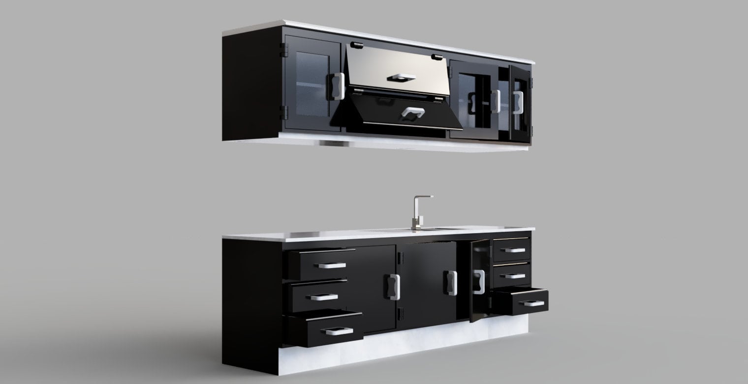 Kitchen Cupboards, Wash Basin, Drawers, Island, Dustbin - 1:6 Scale ...