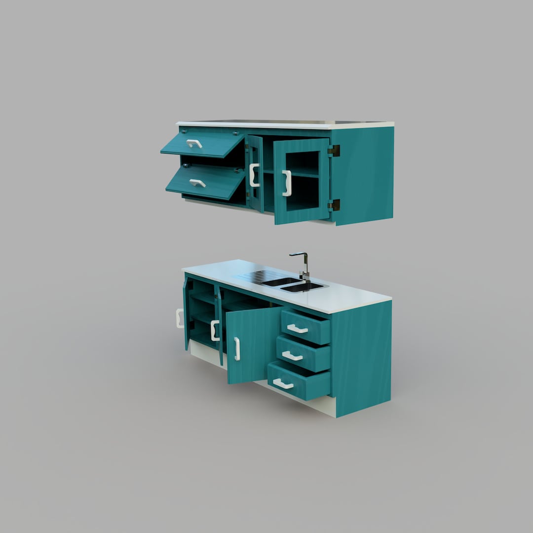 Kitchen Cupboards, Wash Basin, Drawers - 1:6 Scale - All in One - Etsy