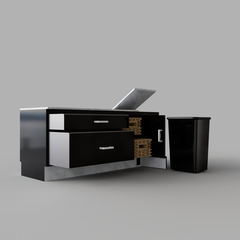 Kitchen Cupboards, Wash Basin, Drawers, Island, Dustbin - 1:6 Scale ...