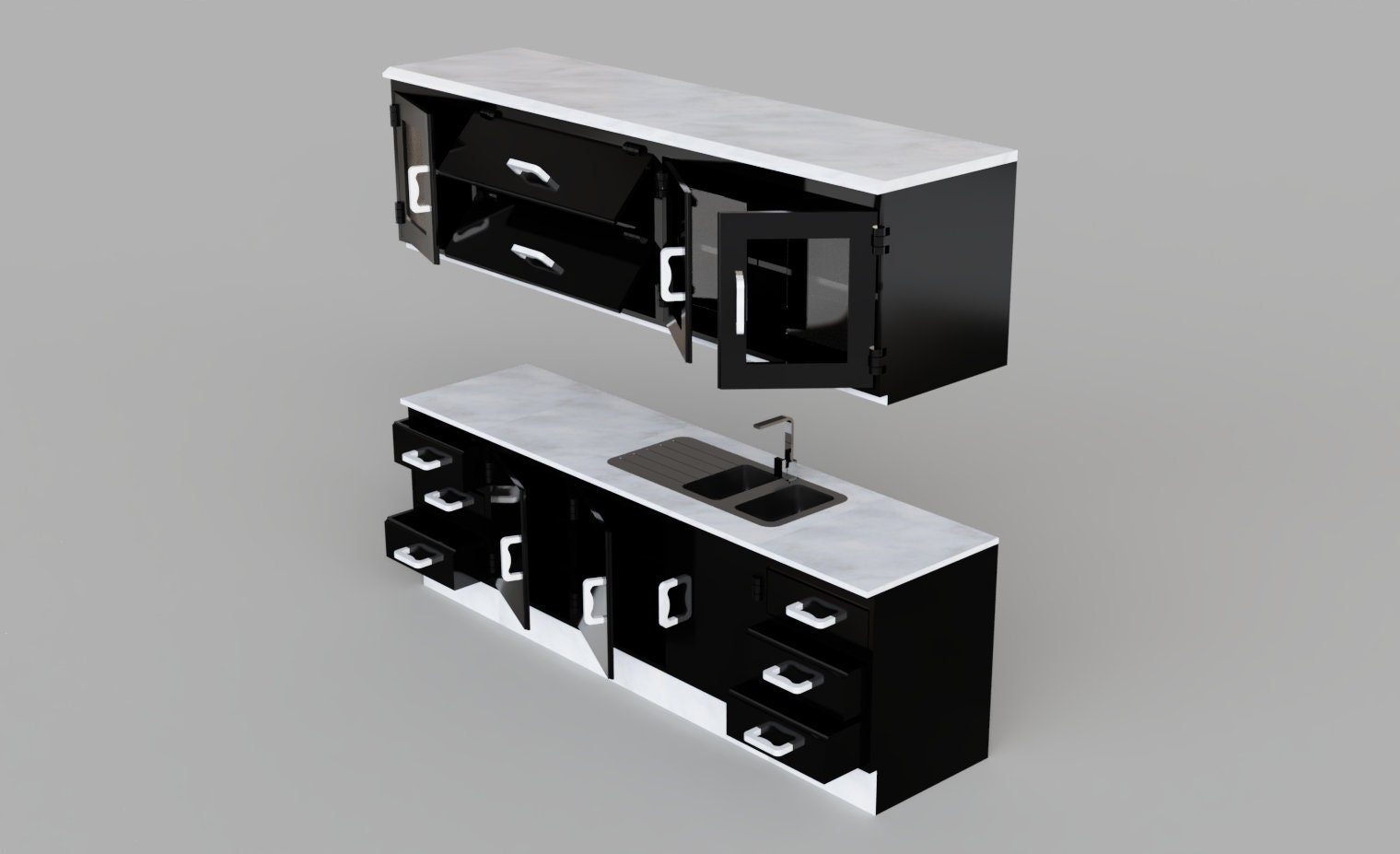 Kitchen Cupboards, Wash Basin, Drawers, Island, Dustbin - 1:6 Scale ...