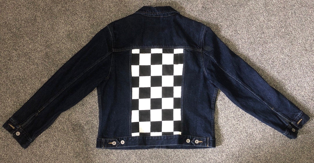 Checkered Painted Denim Jacket - Etsy
